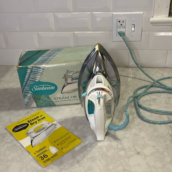 vintage sunbeam jewel iron | Other | Vintage Sunbeam Steam Dry Iron Retro Aqua Color With Cloth ...